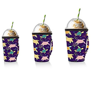 Reusable Iced Coffee Cup Sleeve Neoprene Insulated Sleeves Cup Cover Holder for Cold Drinks Tumbler Cup - Only Cup Sleeves (Sea Turtle, L)