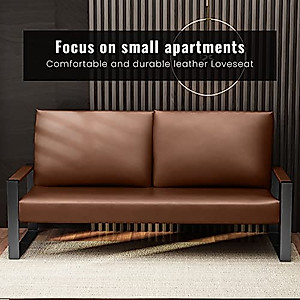 AWQM Faux Leather Couch, Mid-Century Loveseat Sofa,Upholstered Faux Leather Loveseat,Small Loveseat for Small Spaces,Small Couch for Bedroom,Office,Living Room,2-Seat Sofa,Borwn