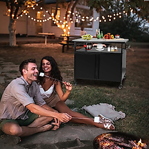 Karpevta Outdoor Grill Table,Grill Cart Large Storage Space Outdoor Kitchen Island Stainless Steel Countertop,Outdoor Grill Cart with Storage Cabinet for BBQ, Patio, Backyard,RV Trip