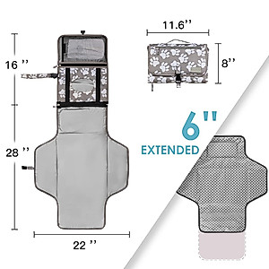 Portable Baby Diaper Changing Pad, hogardeck Waterproof Travel Changing Table Pad for Newborn, Extended Cushioned Changing Mat with Head Pillow and Baby Stuff Pockets, Baby Shower Gifts