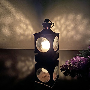 Metal Square Hanging Candle Lantern for Home Living Room Outdoor Outside Garden Yard Patio, Curved Glass Insert