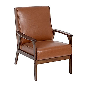 Flash Furniture Langston Commercial Mid Century Modern Chair - Cognac LeatherSoft Upholstery - Walnut Finish Wooden Frame and Arms - Extra Supportive Sinuous Springs