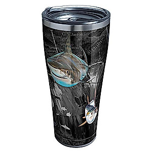 Tervis Triple Walled Guy Harvey Insulated Tumbler Cup Keeps Drinks Cold & Hot, 30oz - Stainless Steel, Shark Pirate