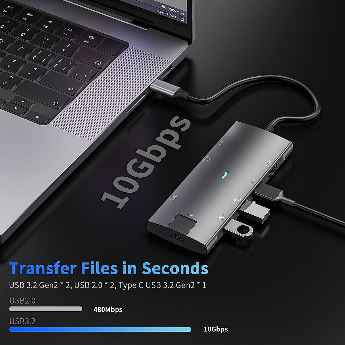 USB C Docking Station 10Gbps,USB 3.2 Gen 2 10Gbps Data Port,8 in 1 USB C Hub w/ 4K@60Hz HDMI,Gigabit Ethernet,PD 100W,USB-C 3.2 10Gbps Data,Dock for MacBook Pro/Air iPad Pro M2 M1,Surface Pro,XPS