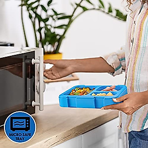 Sunhanny Bento Box Adult Lunch Box,1150ml/30oz Lunch Containers for Adults Men Women, Lunchable Containers 4 Compartments with Removable Divider and Sauce Jar, Microwavable, Dishwasher Safe, Blue