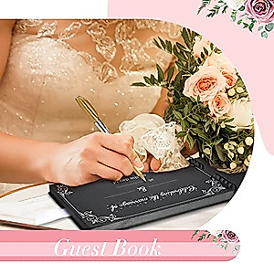 Wedding Guest Book 12 x 8 Inch Hard Cover Photo Album Sign in Registry Guestbook Scrapbook with Silver Foil Gilded Edges Ribbons 100 Pages Black Hardbound Book with 2 Pens 4 Photo Corners for Wedding