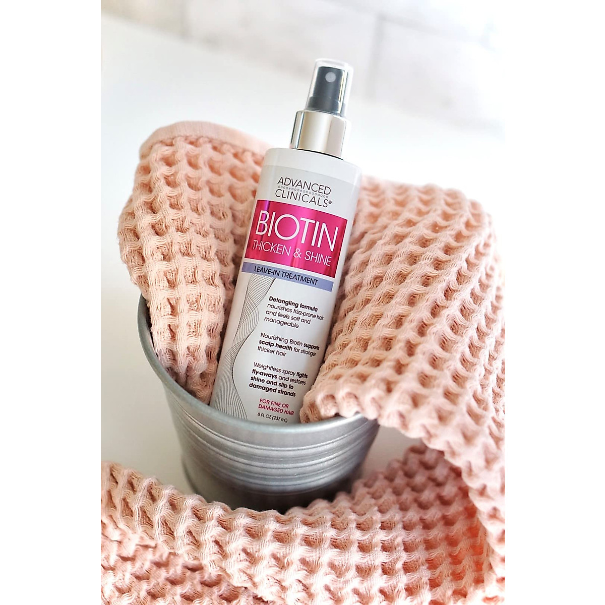 Advanced Clinicals Hair Spray Thicken & Shine Leave In Treatment, Nourishing Detangling Formula for Fine, Damaged, or Frizz Prone Hair, Supports Scalp Health for Strong Thick Hair, 8 Fl Oz