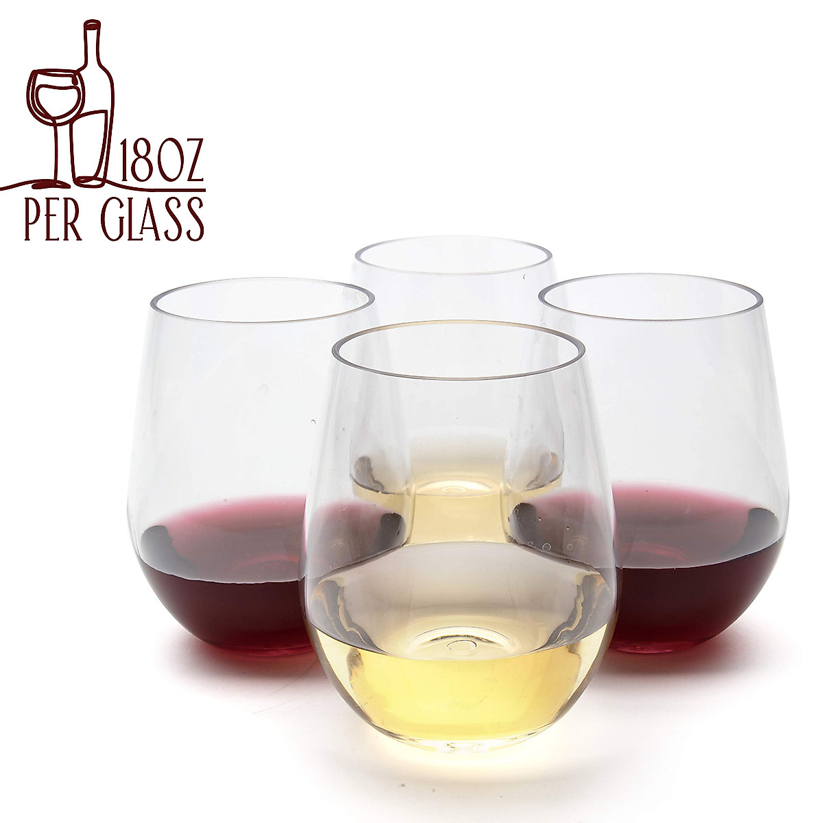 D'Eco Unbreakable Stemless Wine Glasses (Set of 4, 20oz ea) - Reusable Shatterproof Sangria and Wine Glassware - Perfect for Hosting & Entertaining - Cocktail Glasses Set