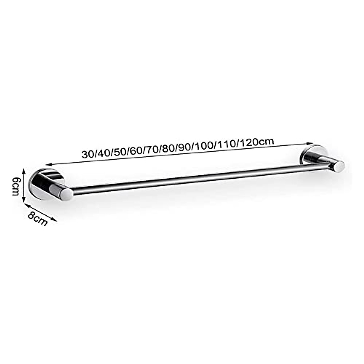Towel BAR Rack Towel Rack Wall-Mounted Single Towel bar Rails, high-Molded Stainless Steel Towel Rod, Polished Silver Finish, for Bathroom Hardware and Kitchen and WC, 30 Cm ~ 120 cm Optional, (Size