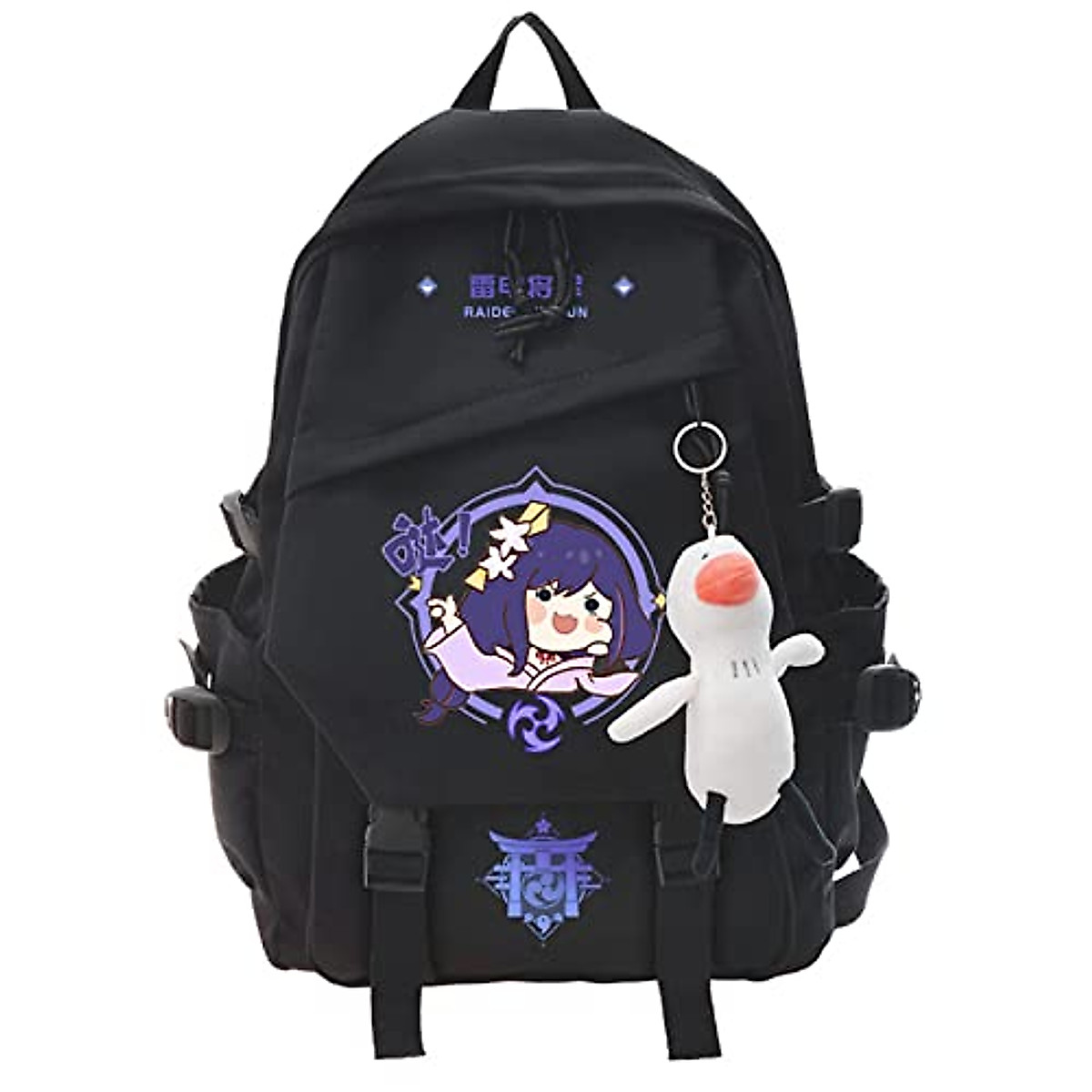 Genshin Impact Raidenshogun Anime Bookbag Backpack 3D Print Bags Travel Backpack With Cute Doll of Duck