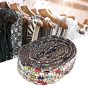 Rhinestone Beaded Ribbon, 1 Yard Colorful Beaded Trim Artificial Gem Stone Beaded Sew On Applique Chain Embellishment DIY Sewing Accessories Bag Belt Decor(B)