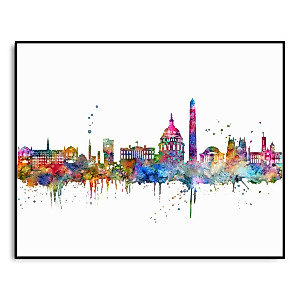 Washington DC Skyline Watercolor Art Print Wall Decor Washington City Building Skyline Wall Artwork Living Room Decor Love Washington Gift No Frame (8x10 inch)