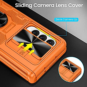 VEGO for Samsung Galaxy Z Fold 3 Case with Stand, Slide Camera Cover & Screen Protector & 360°Ring Magnetic Kickstand Military Grade Heavy Duty Protective Case for Galaxy Z Fold 3- Orange