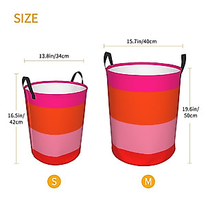 Large Laundry Basket, Dirty Clothes Hamper Toys Storage Bag Hot Pink and Bright Orange Stripes Waterproof Foldable Washing Bin for College Dorms 15.7" x 19.6"