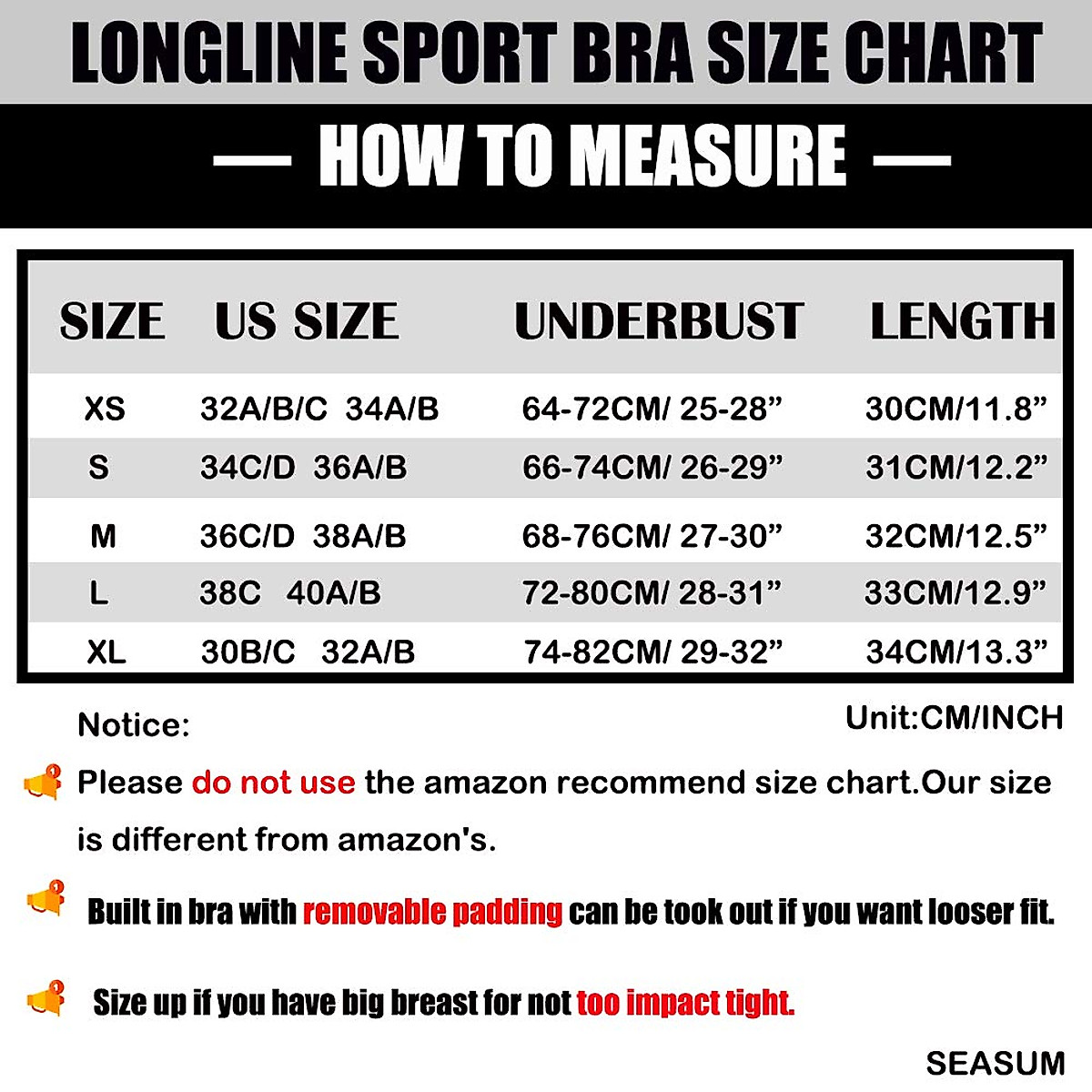 SEASUM Women's Longline Sport Bra Seamless Yoga Crop Top Medium-Low Support Workout Bra M