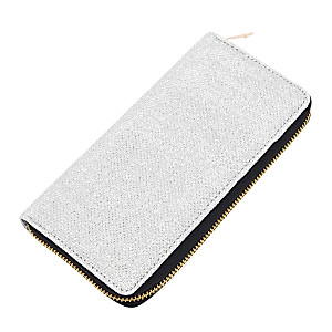 Premium Glitter Fabric Bling Continental Zip Around Wallet, Silver