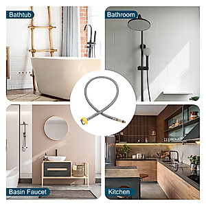 uxcell 2Pcs 31" Faucet Supply Lines Connector Stainless Steel Braided Long Faucet Connector G1/2 Female Compression Thread x M10 Male Connector for Kitchen Sink Bathroom (Silver)