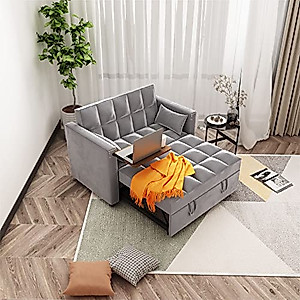 Convertible Sofa Bed, 3-in-1 Multi-Functional Velvet Sleeper Couch Pull-Out Bed, 48'' Loveseat Bed Chaise Lounge with Adjustable Backrest and Pillows, Hidden Side Table for Living Room, Small Space