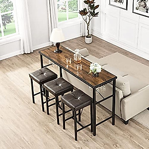 O&K FURNITURE Long Bar Table and Chairs Set, Counter Height Dining Table Set, Console Sofa Table with Stools, Pub Table and Chairs, Brown