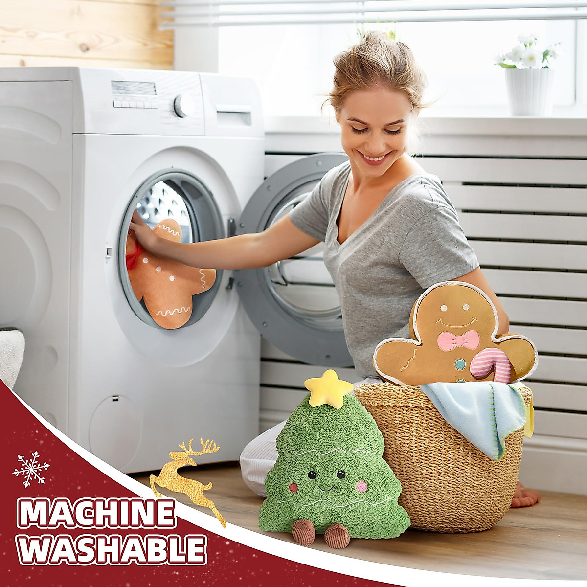 Yefound Gingerbread Plush Stuffed Pillow, Christmas Gingerbread Man Pillow, Gingerbread Man Plush Decor Pillow for Holiday Christmas Tree Gifts, 13.8in, Brown