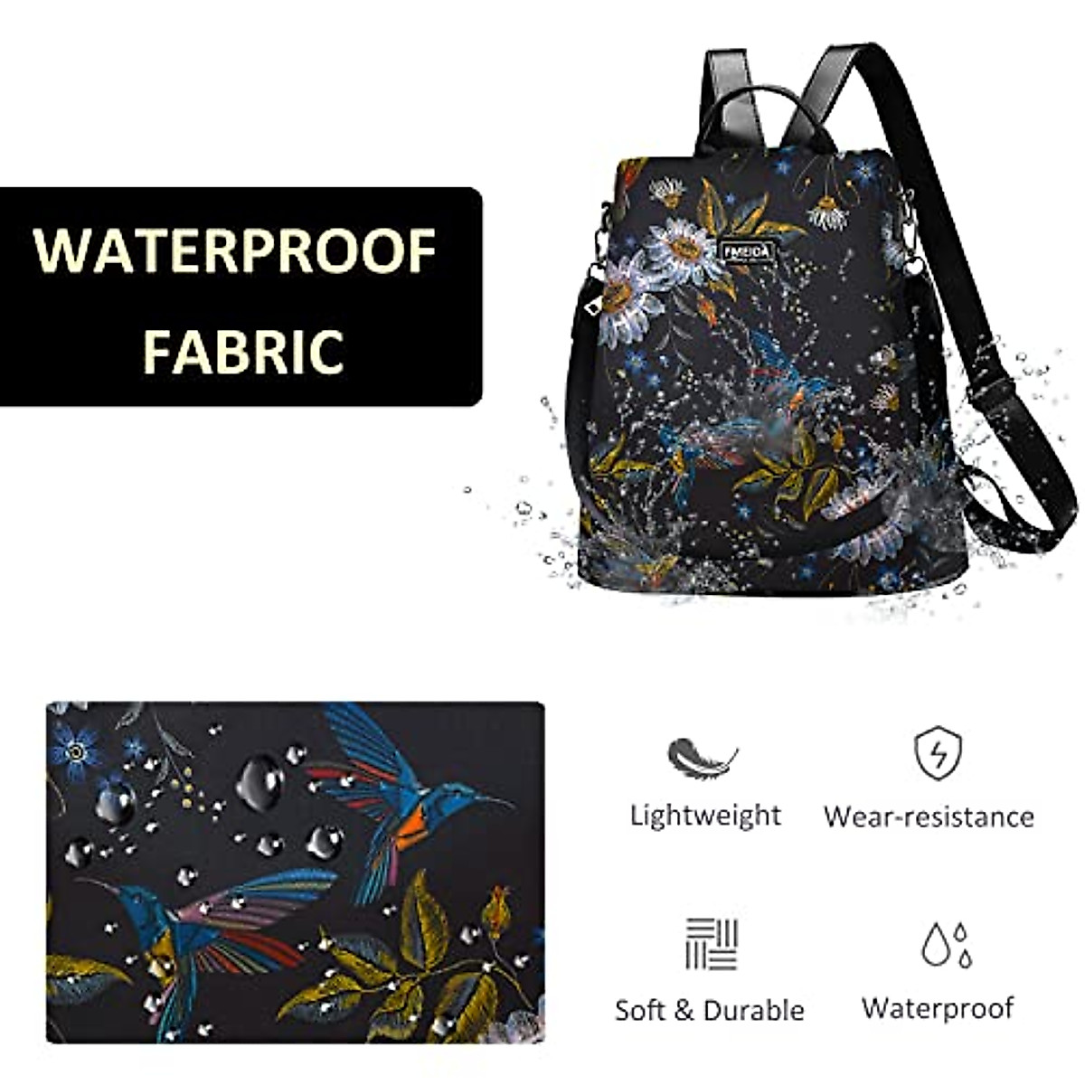 Backpack Purse for Women Travel Backpack Anti Theft Fashion Backpack Nylon Waterptoof Backpack Daypack College Bookbag Shoulder Bag Cute Hummingbird