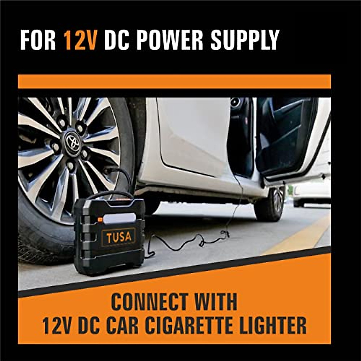 TUSA Tire Inflator Portable Air Compressor for Car - Air Pump Works continuously for up to 30 Minutes (up to 150 PSI with Emergency LED Light)