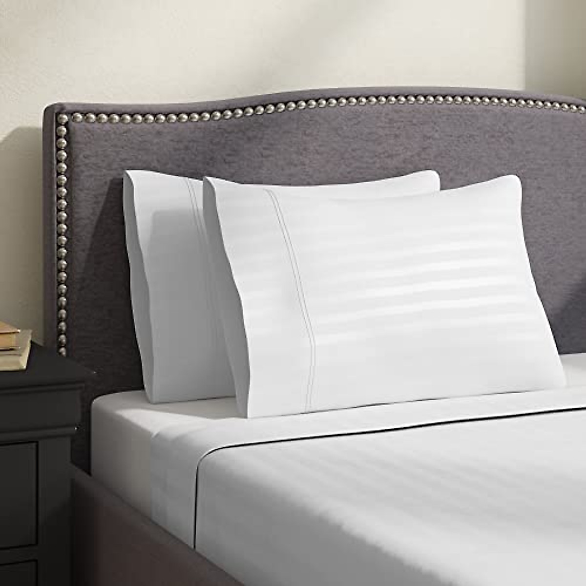 Merissa Luxury 100% Egyptian Cotton Sheets 1000 Thread Count 4 Piece Extra Deep Pocket Bed Sheet Set Sateen Stripe (White, King)