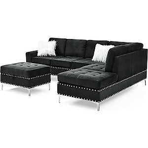 Yoglad L Shaped Furniture Set, 5-Seater Sectional Sofa with Reversible Chaise, Corner Sofa Set with Ottoman, for Apartment, Living Room, No Assembly Require (107.5 Inch Chenille, Red)