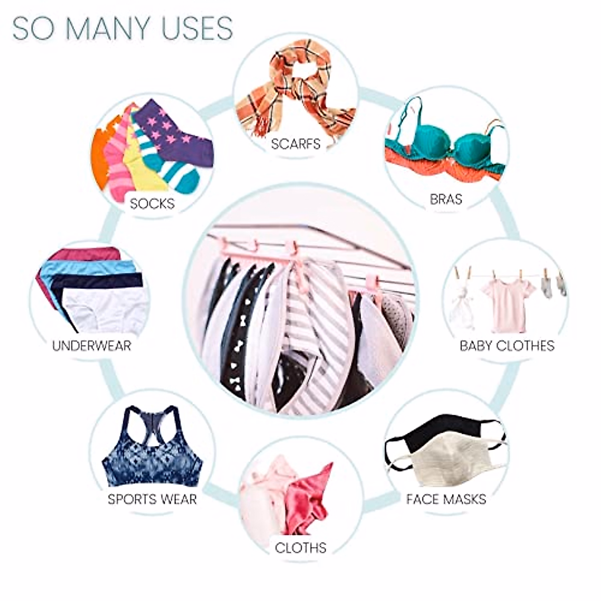 Loomey Plastic Laundry Dryer Hanger Clips Highly Suitable for Socks, Underwear, Small and Baby Clothes, Nappy, Bibs Sturdy Gripping Slip Resistant Plastic pegs for Washing line (4X17 Pins) (Cream)