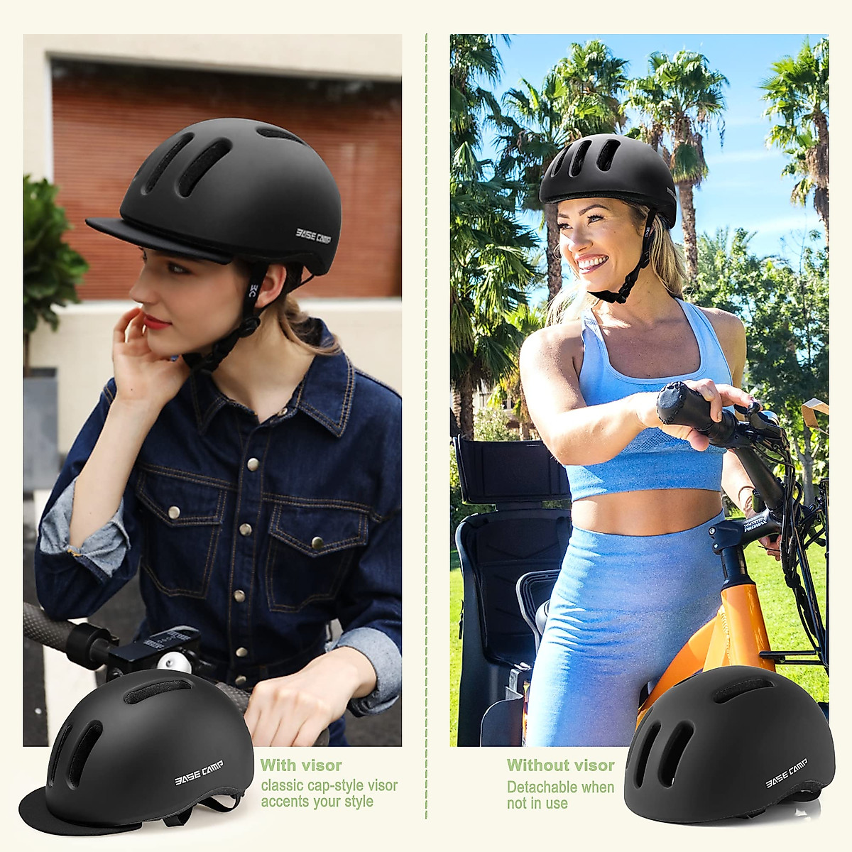BASE CAMP Adult Bike Helmet for Men Women Cycling Helmet with Removable Visor & Pads for Urban Commuter Adjustable M Size