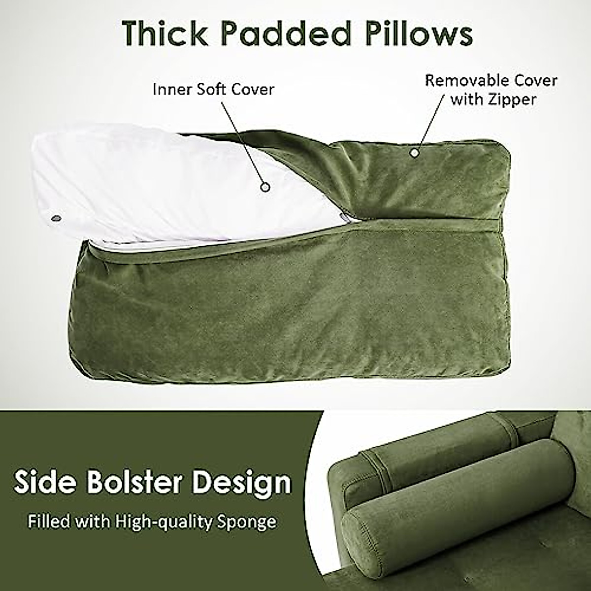 OUDINI L-Shaped Sectional Sofa, Reversible L Shaped Couch, Linen Sectional Couch, W/Reversible Chaise and 2 USB Ports Army for Living Room, Apartment, Small Couches (Green)