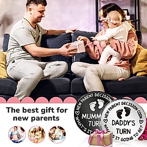 Hicarer 2 Pieces Fun New Parents Decision Coin Double Sided Decision Making Coin New Baby Pregnancy Gift for First Time Mommy Daddy Push Present for Christmas Thanksgiving Sliver and Black