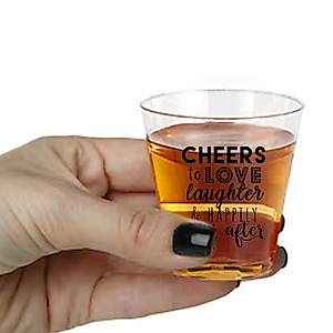 Cheers To Love Laughter and Happily Ever After Shot Glass - 100 PCS Disposable Shot Glasses 2oz - Wedding Shot Glasses, Perfect Wedding Favors For Guests, Bridal Party Shot Glasses