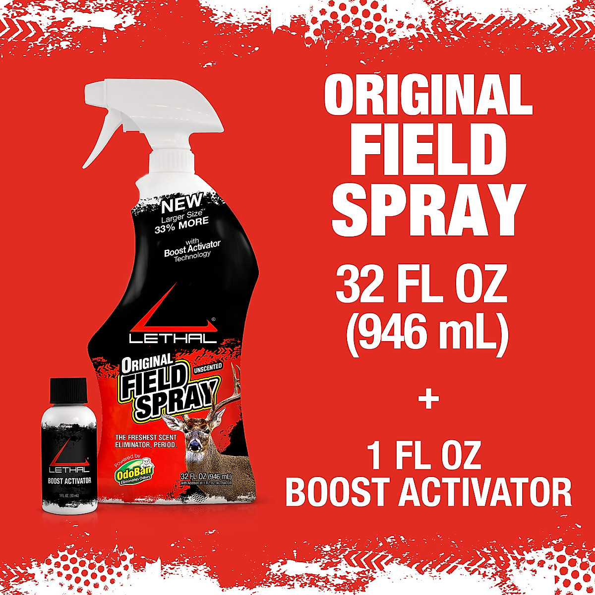 LETHAL Original Field Spray and Dirt x3 Field Spray Cover Scent Bundle, Human Scent Eliminating Agent for Hunting Clothes, Gear, and Equipment, 32 Ounce Spray Bottles, 1 of Each