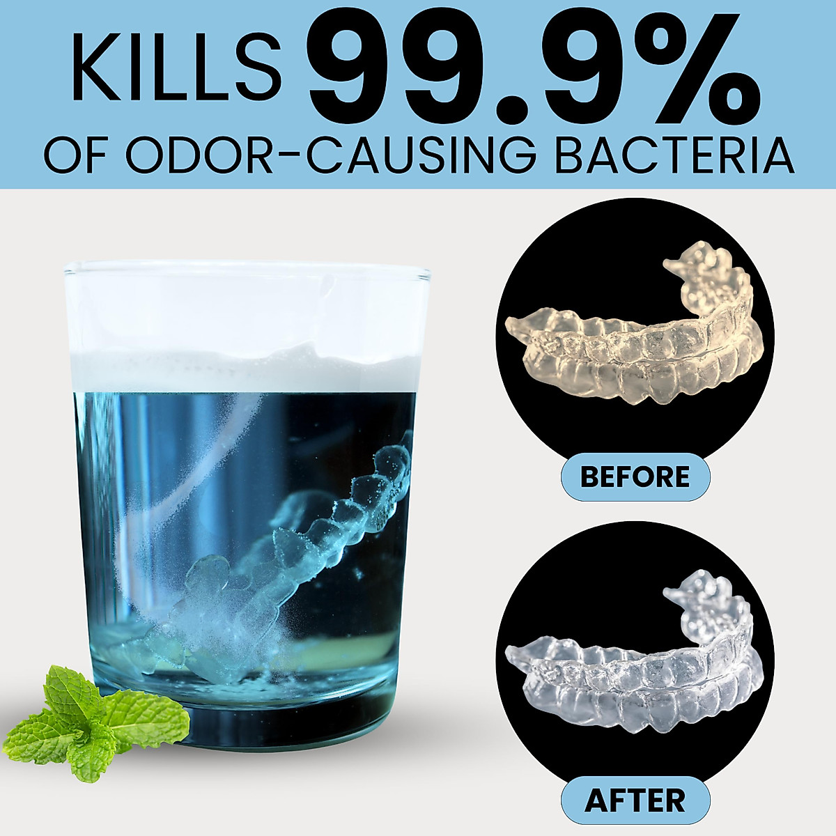 Smile Again Denture, Mouth Guard, Night Guard, Retainer Cleaner and Disinfectant - Mint Flavor - 6 Month Supply …