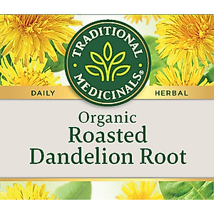 Traditional Medicinals Organic Roasted Dandelion Root Herbal Tea, Supports Healthy Digestion, (Pack of 1) - 16 Tea Bags