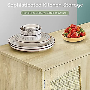 Tatub 2 Pcs Accent Storage Cabinets with Rattan Doors,Kitchen Sideboard Buffet Storage Cabinet,Console Cabinet,Natural