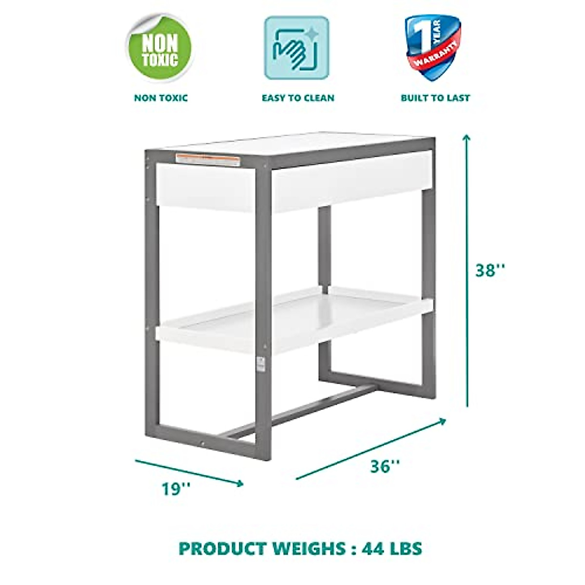 Dream On Me Arlo Changing Table in Steel Grey, Made of Solid New Zealand Pinewood, Non-Toxic Finish, Comes with Water Resistant Mattress Pad & Safety Strap