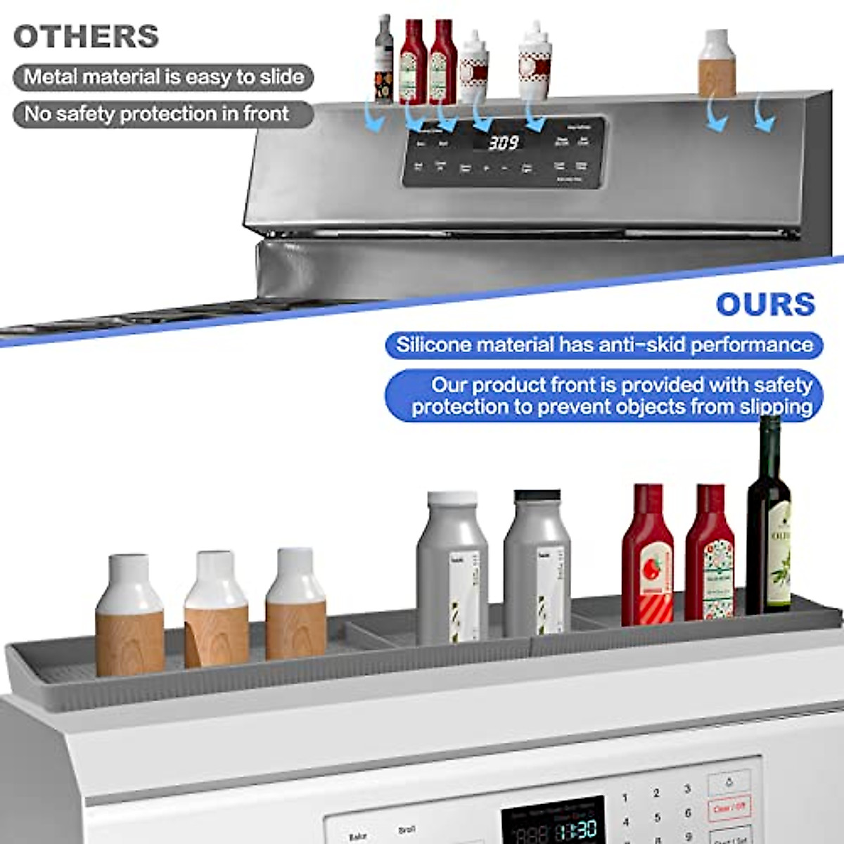 Lemasa Kitchen Shelf for Stove 30" Length,Silicone Material Magnetic Shelf Over the Stove for Kitchen Stove with Easy Installation,Enhanced Magnetic Stove Top Shelf Kitchen Spice Rack Organizer