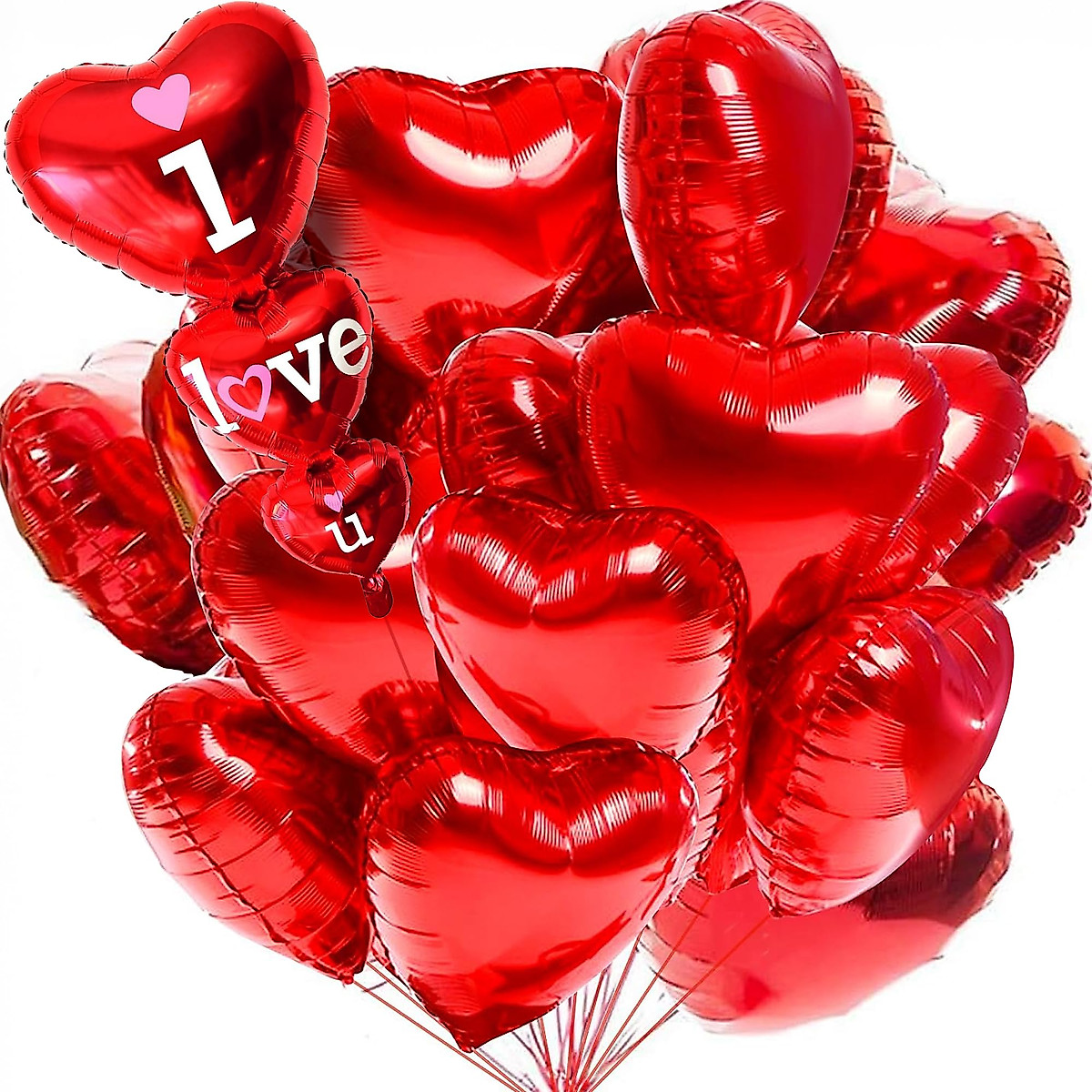 Katchon, XtraLarge 12+1 Red Heart Balloons - Pack of 13 Set | Big 36 Inch I Love You Balloons for Romantic Decorations Night | Happy Anniversary Proposal Balloons | Happy Birthday My Love Balloon