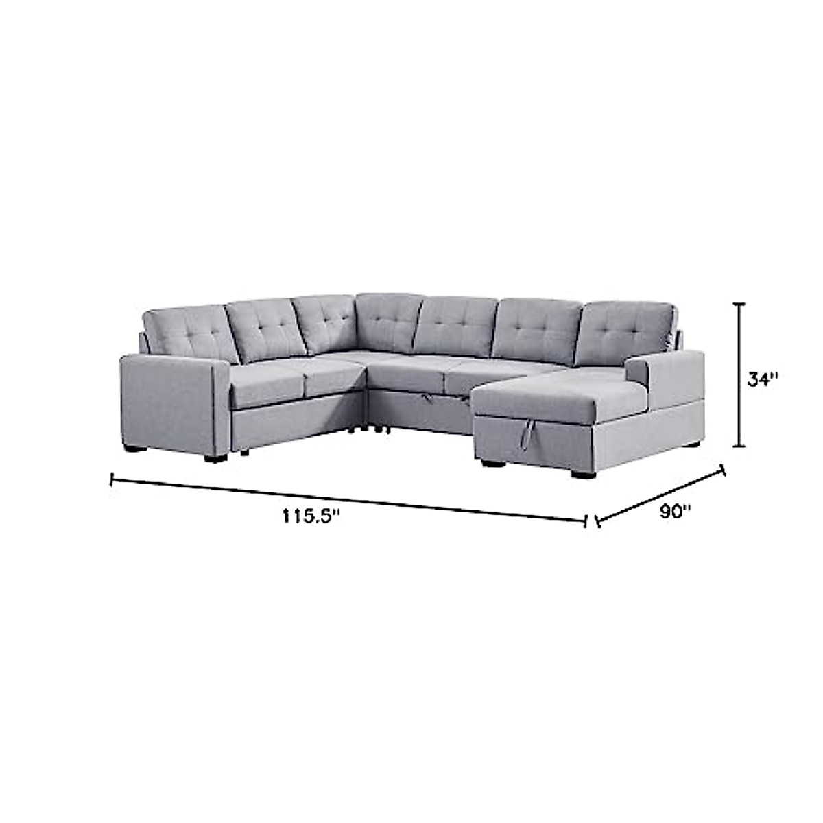 FANYE U-Shaped Sleeper Sectional Sofa with Left Storage Chaise Lounge and Pull Out Sleep Couch Bed, Modern Corner Sofa & Couch Convertible Oversized Sleeper & Sofabed for Home Apartment Living Room