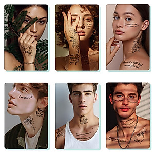 Waterproof Temporary Tattoo - 90 Sheets Realistic Fake Tattoos, 52 sheets Inspirational Words Tattoo stickers, 38sheets Wild Flower Floral Rose Sunflower Bouquet Body Stickers for Adult Women Men Kids