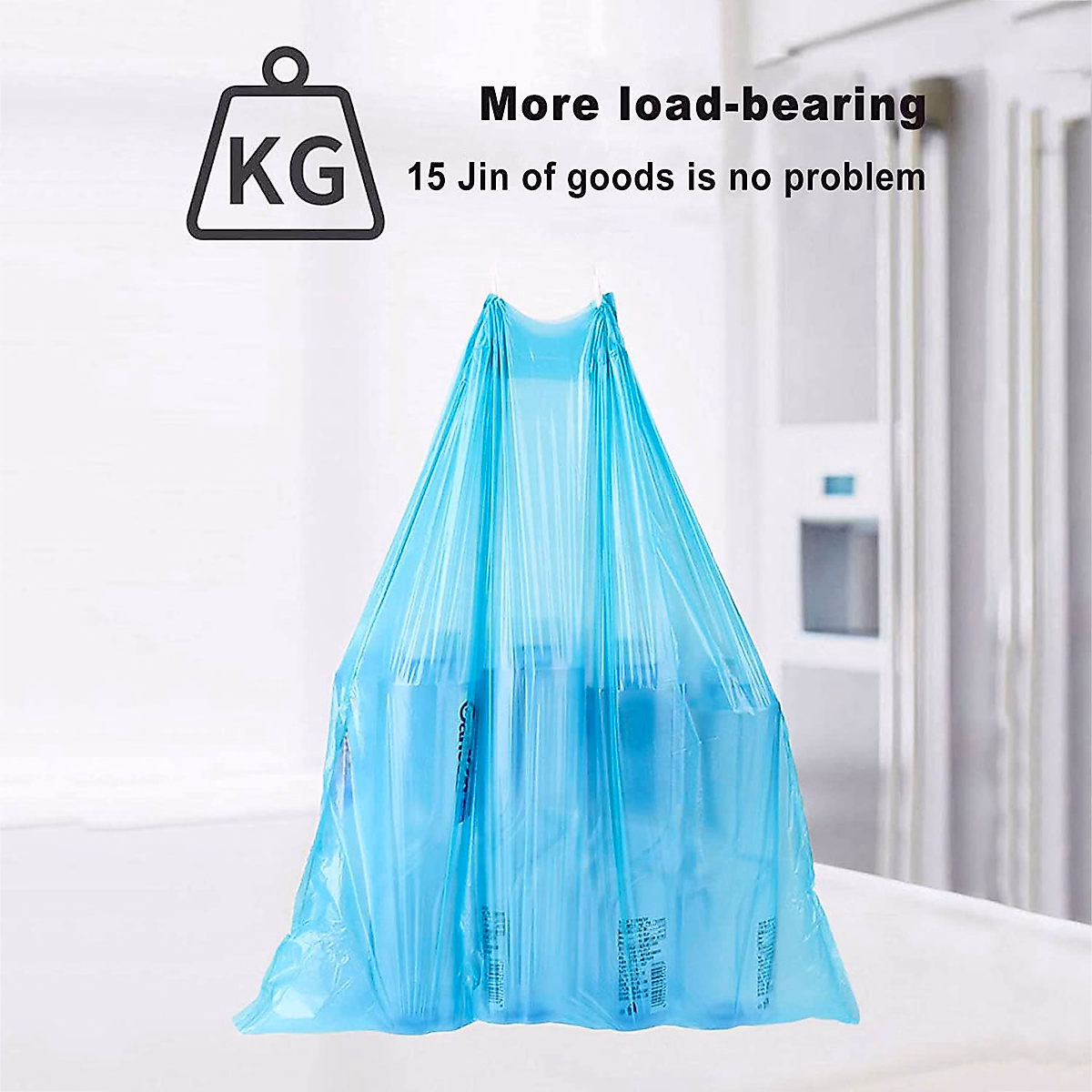 Small garbage bag, 0.8-1.2 gallon drawstring garbage bag, garbage bag lining, super strong 60 count for household, kitchen, office, car (blue, 0.8-1.2 gallons (60 count)(Hook inside the bag)