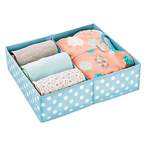 mDesign Fabric Drawer Organizer Bin Dividers for Baby Nursery Dresser, Closet, Organization - Bins Hold Clothes, Diapers, Cream, Toy, Blankets - 2 Pack, Turquoise Blue/White Polka Dot