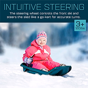 Snow Sleds for Kids - Toboggan Sled, Durable Plastic Sleds, Tow Strap, Pull Up Brakes, Lightweight, Snow Sleds, Winter Snow Sleds