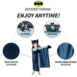 Franco Kids Bedding Super Soft and Cozy Wearable Hooded Throw, 30 in x 50 in, Batman