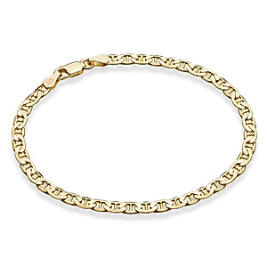 Miabella 18K Gold Over Sterling Silver Italian 3mm, 4mm Solid Diamond-Cut Mariner Link Chain Bracelet for Men Women, Made in Italy (4mm - Length 8 Inches)