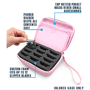 CASEMATIX Clipper Guard Holder with 12 Clipper Blade Case Slots Compatible with Oster Clippers, Andis Clipper Blades, BaBylissPRO Blades, Wahl Blades with Metal Blade Holder Top Pocket - Case Only