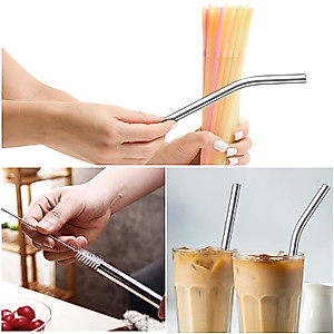 6 Pack Stainless Steel Metal Straws Replacement for Stanley Cup 40 oz Stanley Tumbler Accessories Straws, 0.38'' Wide 12'' Long Reusable Straws with 1 Cleaning Brush, 3 Straight 3 Bent Metal Straws