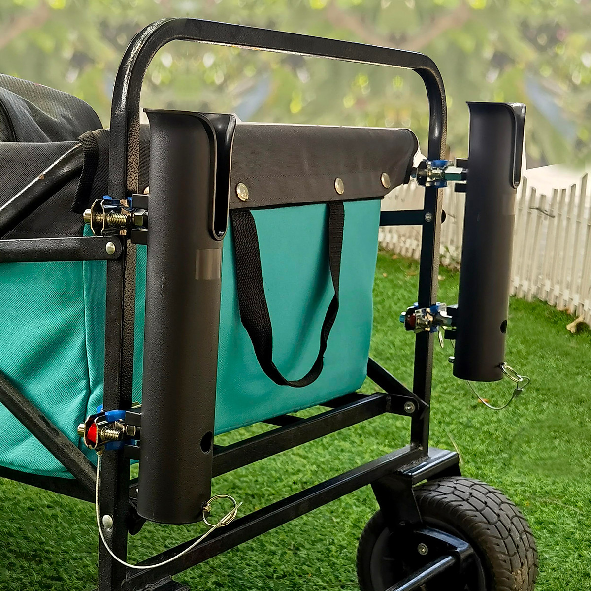 Folding Wagon Cart Umbrella and Fishing Rod Holder - Ideal for Wagon Cart, Garden, Gorilla, and Camping Carts - No Drilling Required